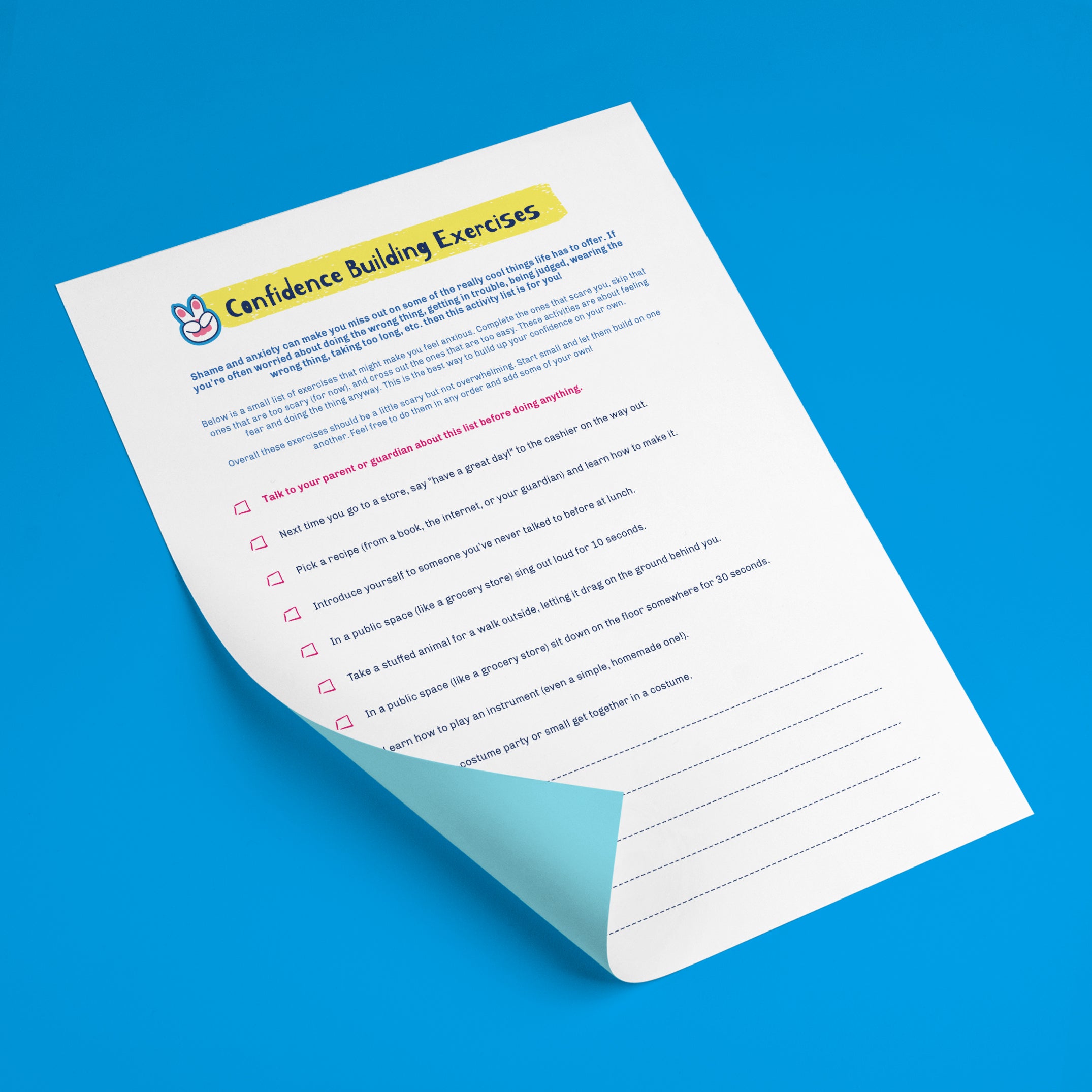 Confidence Building Exercises Printable Worksheet Activity